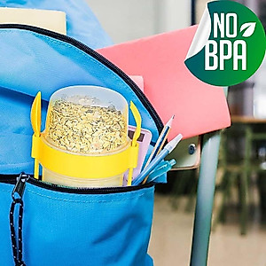 GanoOne On the Go Cups, Take and Go Cup with Topping Cereal or Oatmeal Container, Portable Lux Cereal To-Go Container with Top Lid Granola & Fruit Compartment (Yellow)