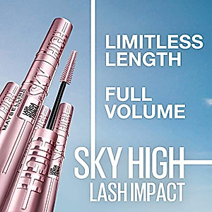 Maybelline Sky High Washable Mascara Makeup, Volumizing, Lengthening, Defining, Curling, Multiplying, Buildable Formula, Blackest Black, 1 Count