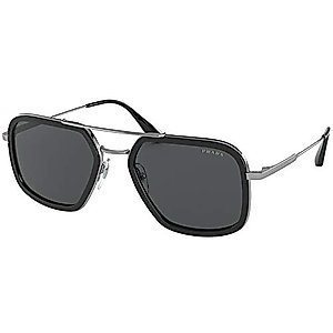 Prada PR 57XS M4Y5S0 Black Metal Square Sunglasses Grey Lens