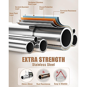 100% Stainless Steel Clothing Rack Load 760LBS, Ultra-Stable Heavy Duty Clothes Rack W/ Reinforced Rubber Ring, Extendable Adjustable Rolling Garment Racks W/ Sturdy Wheel for Portable Hanging Clothes