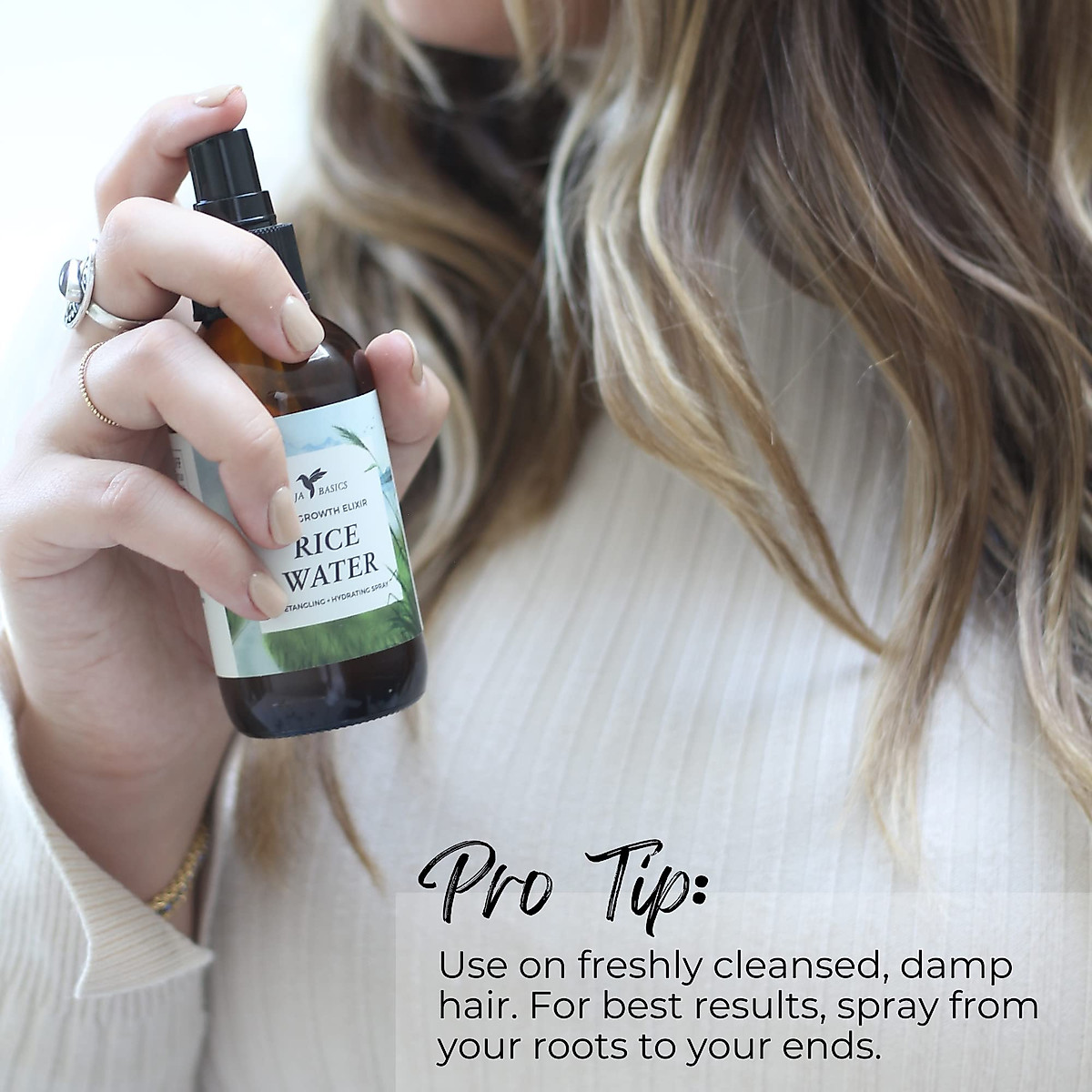 Rice Water For Hair Growth by Baja Basics, Thickness, Strength, Shine - Leave-in Conditioner for Scalp, Dry Split End Moisturizer - Mist Spray for Curly, Straight, Thick, Thin Hair 4oz