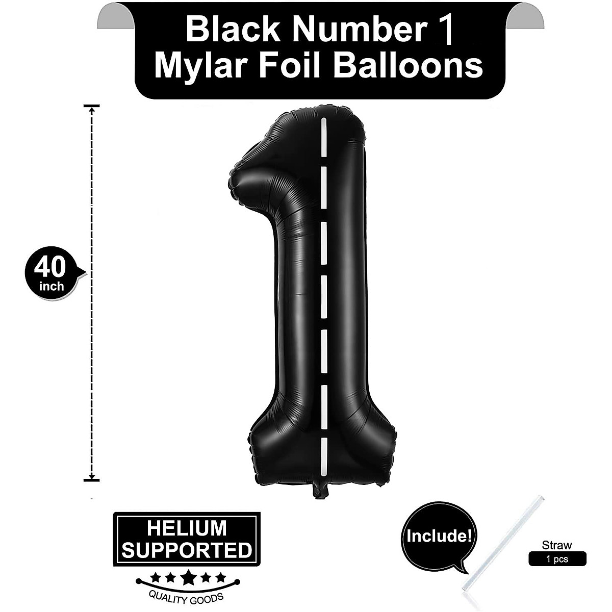 Race Car Number 1 Balloons,40 Inch Racing Car 1st Birthday Balloons Two Fast Balloon Race Track Black 1 Balloon Number for Cars Theme Birthday Party