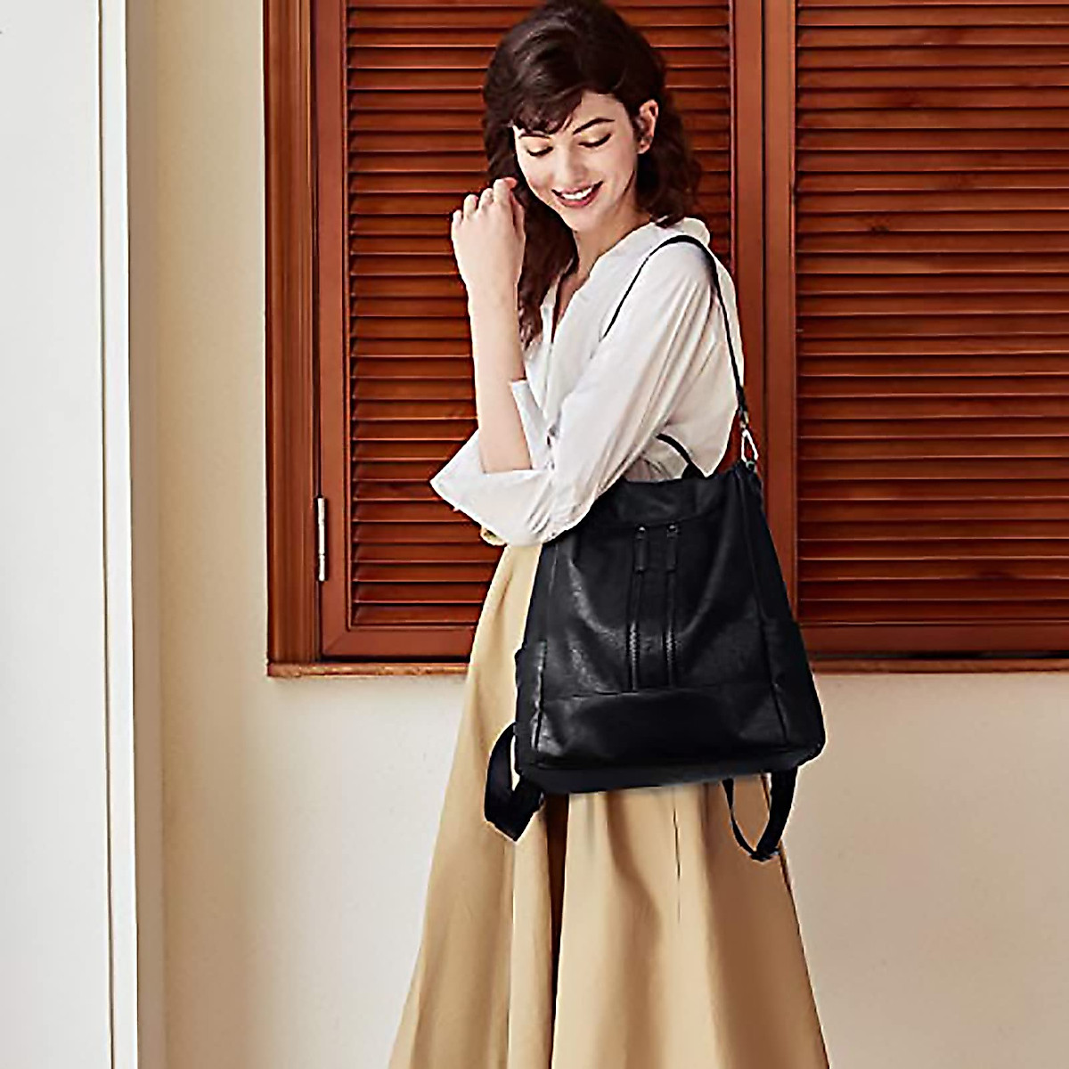 BROMEN Backpack Purse Leathe Backpack for Women Anti-theft Bookbag Purse Fashion Shoulder Handbag Backpack Women Black