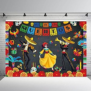 MEHOFOND 7x5ft Day of The Dead Backdrop Mexican Fiesta Sugar Skull Flowers Photography Background Vinyl Dia De Los Muertos Marigold Dress-Up Party Supplies Banner Table Decoration Photobooth Props
