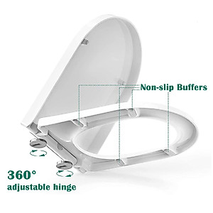 Toilet Seat D Shape Soft Close Toilet Seats Quick Release Easy Clean Toilet Seat Replacement with Non-Slip Bumpers for Bathroom White, 370 * 460mm,02R (02R)