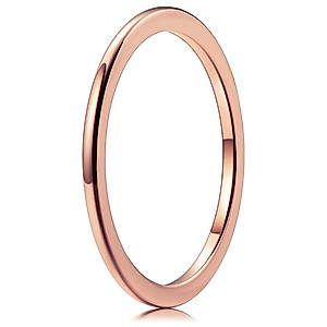 THREE KEYS JEWELRY Womens Rings Unique Rose Gold Tungsten Carbide for Man Domed 1mm Ring Wedding Band Gifts Bands Rings for Women Size 6