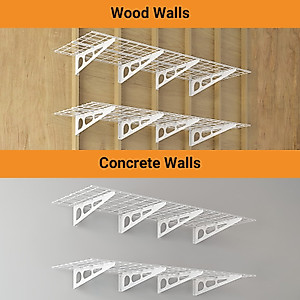 eShelf 2x6 ft Garage Shelving, 2-Pack Wall-Mounted Shelves for Garage, Kitchen, Pantry Storage, 800 lbs Total Load Capacity Garage Storage Wall Shelving, White