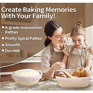 HOMEDISIAC Banneton Bread Proofing Basket Set, 9 Inch Round & 10 Inch Oval, Natural Rattan Material, Ideal for Sourdough Bread Baking, Includes Linen Liner and Dough Scraper, Great Gift Idea