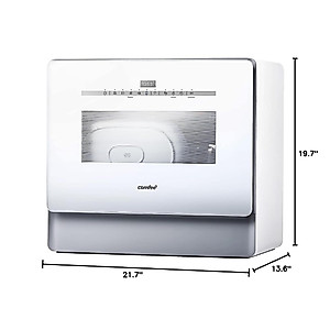 COMFEE' Portable Dishwasher, Countertop Dishwasher with 3 Place Settings, Mini Dishwasher with More Space Inside, 6 Programs, Auto-Open Drying, Touch Control, White
