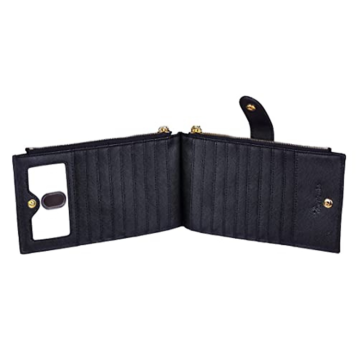 Travelambo Womens Wallet RFID Blocking Bifold Multi Card Case Wallet with Zipper Pocket Crosshatch (Black 4001)