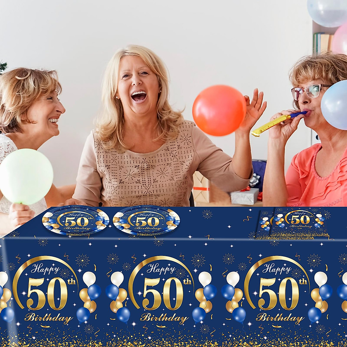 41PCS 50th birthday decorations men Navy Blue and Gold 50th Anniversary Decorations Disposable Tableware Include Plates Napkins Tablecloth Serve 20