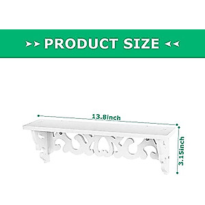 Floating Shelf, Modern White Wooden Wall Shelf Carved Cutout Design Storage Rack Chic Filigree Style for Home Living Room Bedding Room Study Kids Room Office,13.8x3.15 in