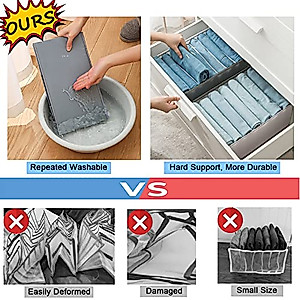 Wardrobe Closet Organizer Jeans Storage - 2pcs Large 7 Grids Foldable Clothes Drawer Organizition Washable Durable Oxford Fabric Divider with Handle for Leggings Sweaters Laundry Cabinet Bedroom Grey