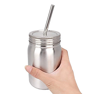 HERCHR Stainless Steel Insulated Mason Jar, Mason Jar Mugs with Lid and Straw Stemless Wine Glass for Travel Mugs, 700ml