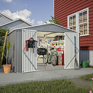 Backyard Shed,10 X 8 Ft Large Metal Tool Sheds, Heavy Duty Storage House with Sliding Doors with Air Vent for Backyard Patio Lawn to Store Bikes, Tools, Lawnmowers Dark Grey