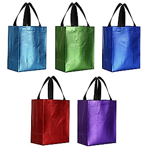 Tosnail 40 Pack 10 x 8 Inch Glossy Reusable Grocery Bags Shopping Tote Bag with Black Handle Present Bag Gift Bag for Weddings, Birthdays, Party, Event - Assorted 5 Color