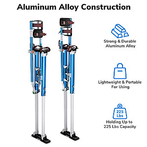 WeChef 50-64 inch Pro inch Drywall Stilts Height Adjustable Lifts Aluminum Tool Non slip for Cleaning Painting Pruning Branches Blue