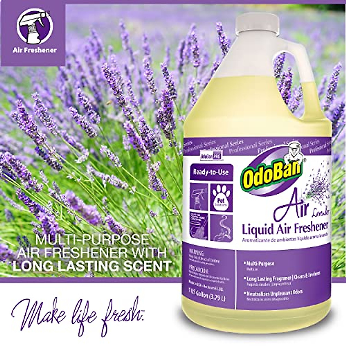 OdoBan Professional Series Ready-to-Use Air Liquid Air Freshener, Set of 3, 1 Gallon Each, Cherry, Spring Fresh and Lavender Variety