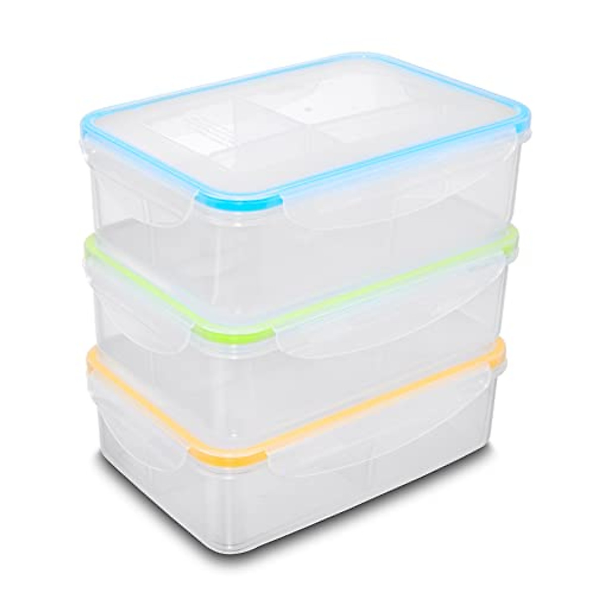 Kitchen & Cabana Set of 3 - Bento Lunch Boxes (3 Removable Compartments) - Snap Shut & Lock Closed, Leak Proof Food Containers, Multi-Colored. Perfect for Work, Travel and Anytime You're on the Go.