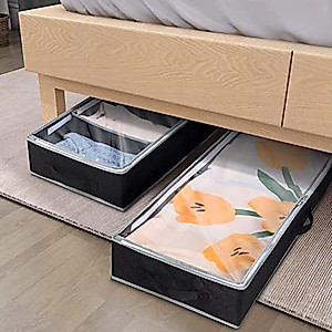 Lifewit Under Bed Clothes Organizer Large Adjustable Dividers Storage Bag with Durable Fabric, Reinforced Handle, 4 Clear Window for Clothing, Shoes, Blankets, Sweaters, Black, 2 Pack