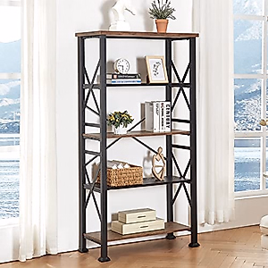 HOMBAZAAR Bookshelf, 5-Tier Industrial Bookshelves, Wood and Metal Bookcase,Free Standing Storage Small Modern Bookshelf for Living Room, Bedroom and Home Office，Brown