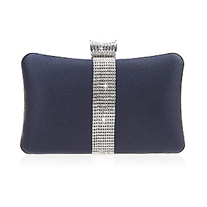 DA BODAN Fashion Womens Jane Satin Diamante Clutch Rhinestone Evening Bridal Prom Party Handbag Crossbody Purse Chain Bag (Dark blue 1)