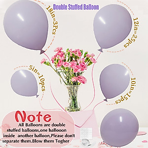 Light Purple Balloons Different Sizes, 18 12 10 5 Inch Double Stuffed Pastel Purple Balloons, Macaron Lavender Purple Balloon Arch for Boho Party, Baby Shower, Birthday, Weddings (Light Purple）