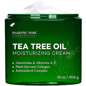 Majestic Pure Tea Tree Oil Moisturizing Cream - Body, Foot & Face Moisturizer - With Ceramides, Vitamins A E & Vegan Collagen - For Dry Skin, Oily Skin, & Appearance Of Wrinkles - 16 oz
