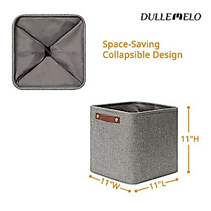 DULLEMELO Collapsible Bundle Baskets 4 Cube Baskets 11"x11"x11" + 2 Narrow Baskets 15"x6"x5.5"（Grey)