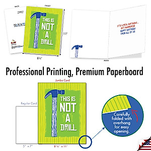 NobleWorks - 1 Jumbo Birthday Greeting Card Funny (8.5 x 11 Inch) - Cartoon Stationery Humor, Big Celebration - Not A Drill J7233BDG-US