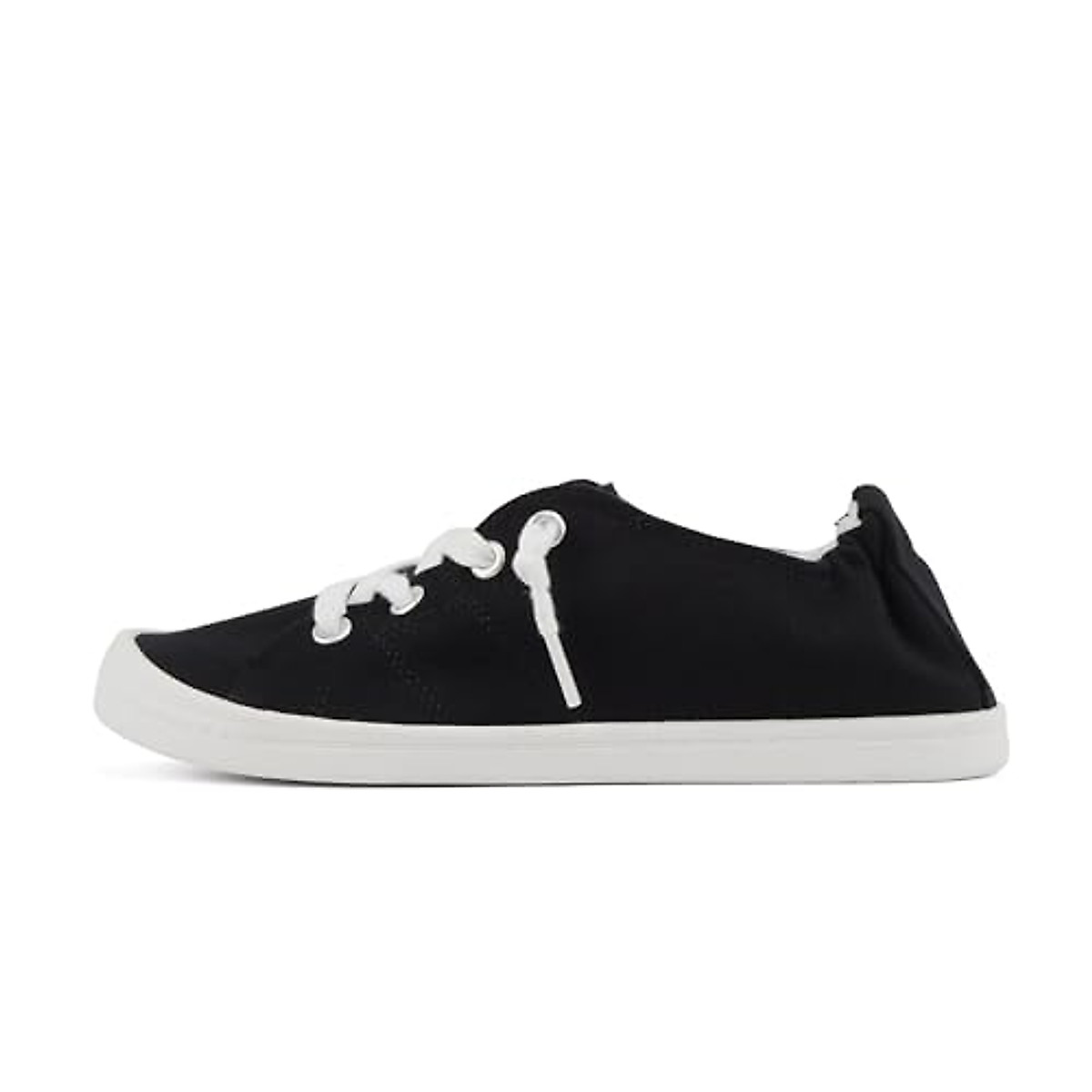 Soda Flat Women Shoes Linen Canvas Slip On Sneakers Lace Up Style Loafers Zig-S (7.5) Black/White