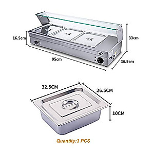 2000W Commercial Buffet Electric Food Warmer, Electric Countertop Food Warmer, 86-185℉ Steam Table with Lids for Restaurants, CE/CCC (3pcs Pans 95cm)