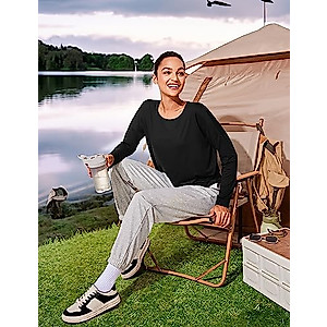 CRZ YOGA UPF 50+ Long Sleeve Shirts for Women Lightweight Workout Crop Tops Sun Protection Outdoor Quick Dry Hiking Shirt Black Medium