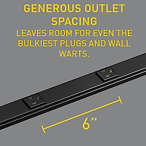 Legrand Wiremold BK20GB306TR Plugmold 2000 Series 3 Foot Hardwired Power Strip with 6 Tamper Resistant Outlets, Black