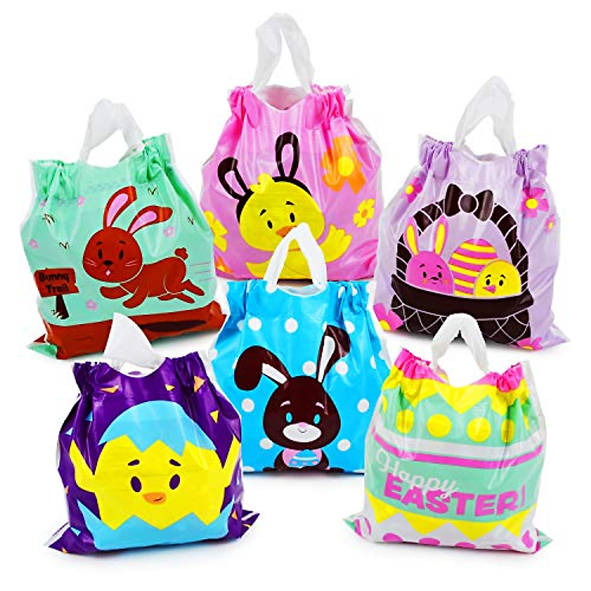 JOYIN 96 Pcs Easter Goodies Bags, Easter Kids Party Supplies, Draw String Easter Treat Bags, Goodie Bags, for Party Favor and Easter Classroom Prize Supplies