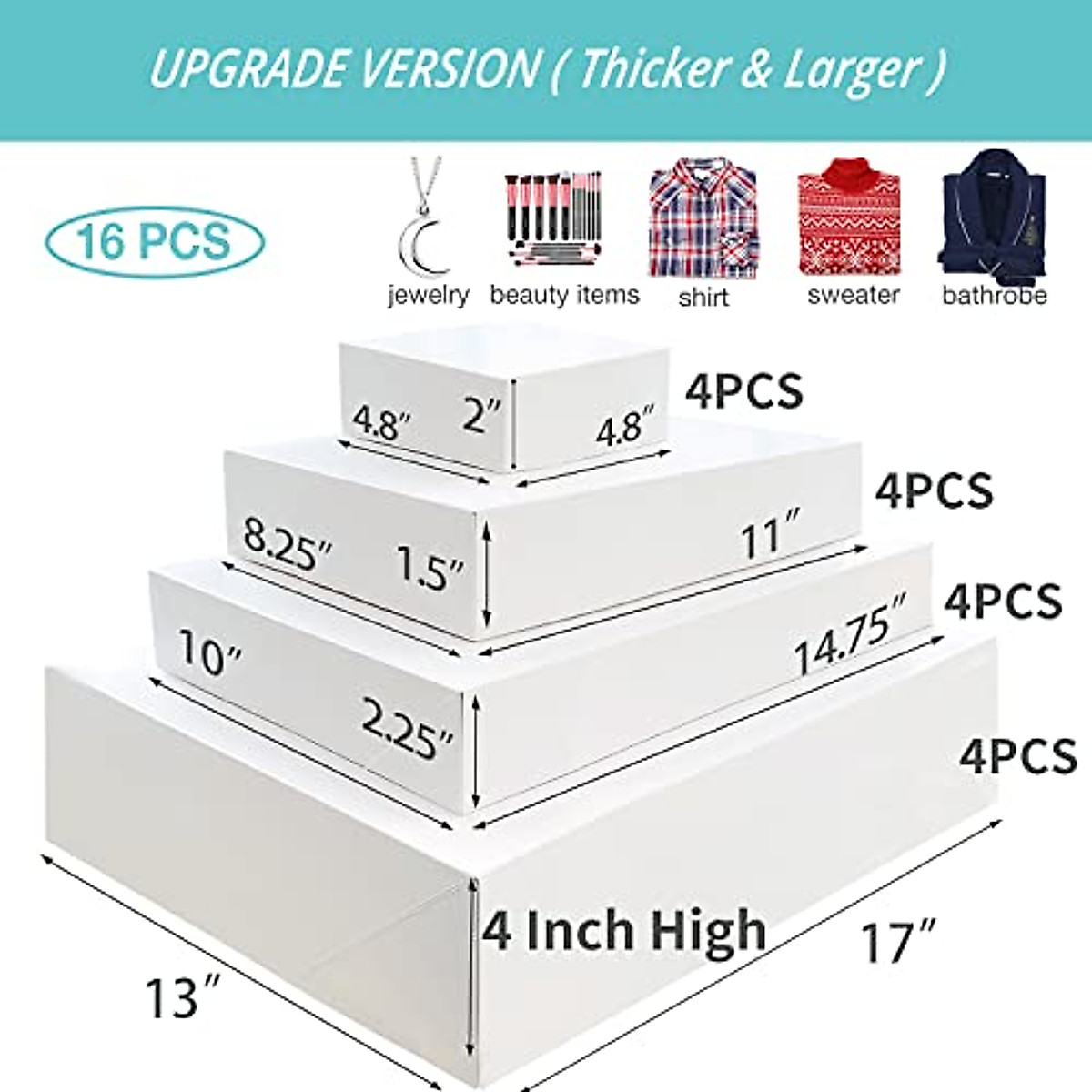 party funny 16 Assorted Size White Gift Wrap Boxes with Lids and 80 Different Birthday-Holiday Stickers for Wrapping Extra Large Clothes (Shirts, Robes, Coats, Sweaters, Jackets) and Presents