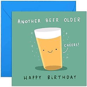 Old English Co. Funny Beer Happy Birthday Card for Dad - 'Another Beer OIder' Humour Birthday Card for Him Her - Craft Ale Birthday Card for Men Women | Blank Inside with Envelope