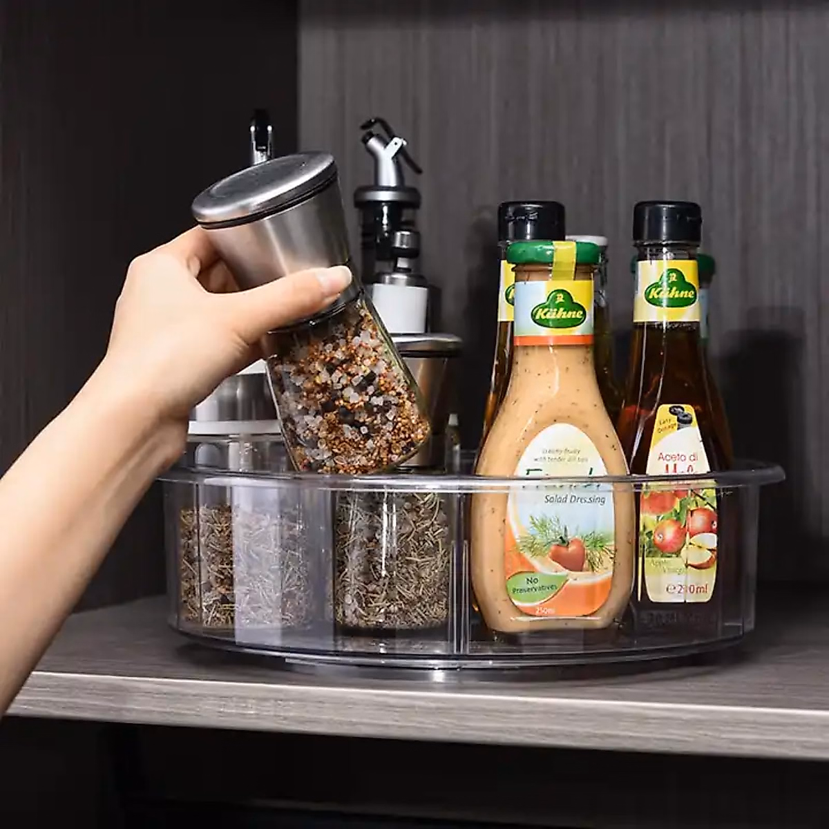 MadeGlad Lazy Susan Rotating Turntable Spice Rack Organizer, Large Round 12” with Removable Dividers, Clear Acrylic Spinning Food Storage Tray for Kitchen, Fridge, Cabinet, Pantry, Countertop