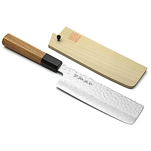 Yoshihiro VG10 46 Layers Hammered Damascus Nakiri Japanese Vegetable Knife 6.5'' (165mm) Ambrosia Handle