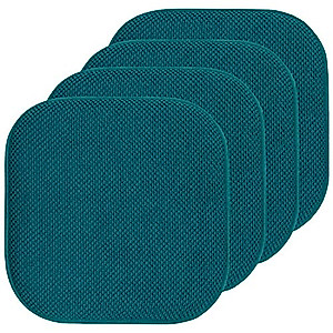 Sweet Home Collection Chair Cushion Memory Foam Pads Honeycomb Pattern Slip Non Skid Rubber Back Rounded Square 16" x 16" Seat Cover, 4 Pack, Peacock Blue