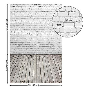 HUAYI 5X7ft White Brick Wall With Gray Wooden Floor Photography Vinyl Backdrop D-2504