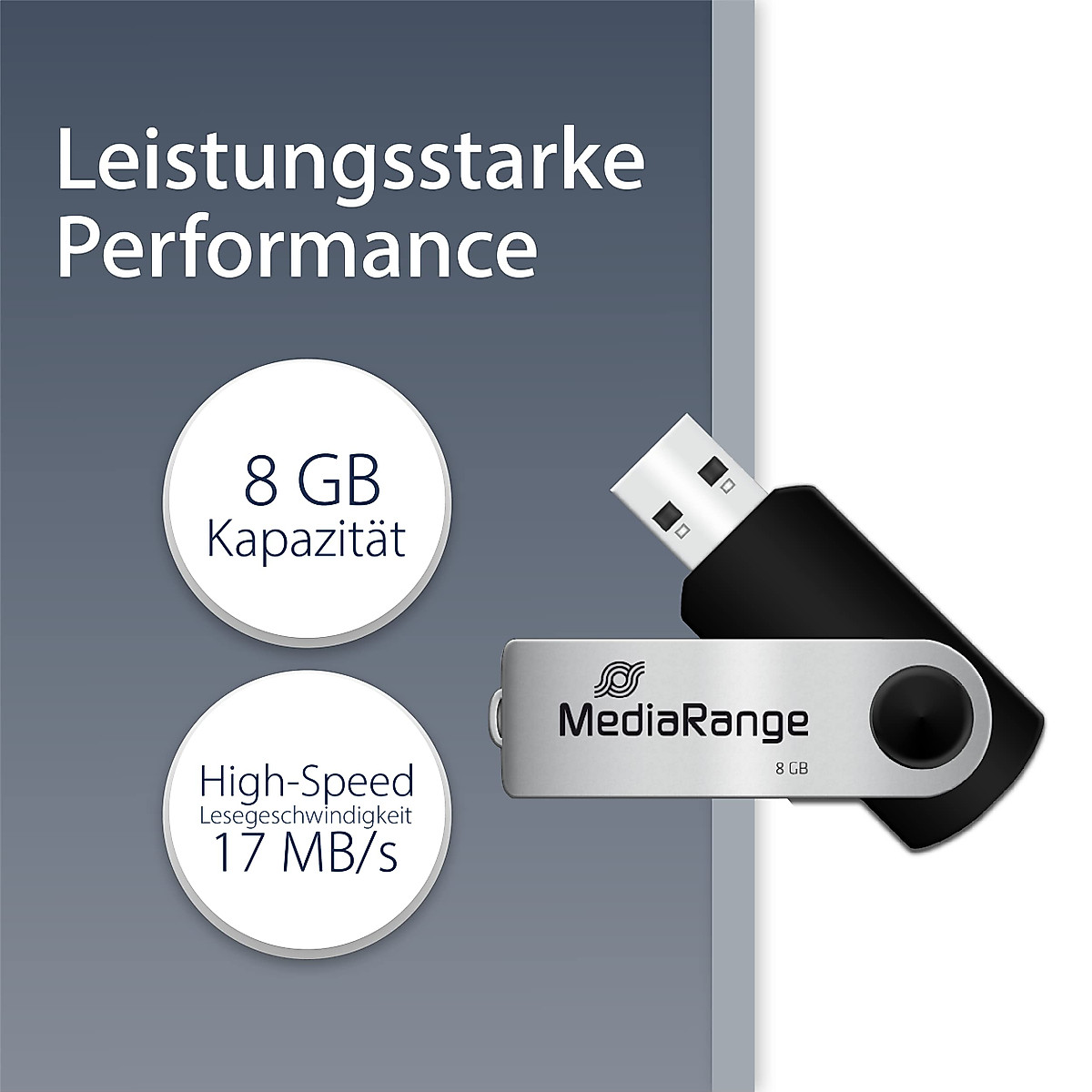 MEDIARANGE MR908 Flexi USB Stick 8GB 15MB/s USB 2.0 Black-Silver