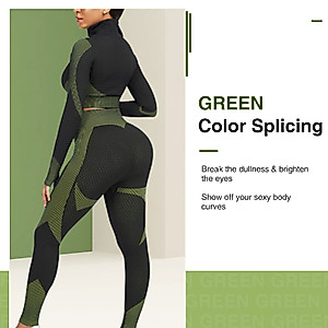 JOYMODE Two Piece Women Workout Sets longsleeve Gym Outfits Crop Top Tummy Control High Waist Leggings Set