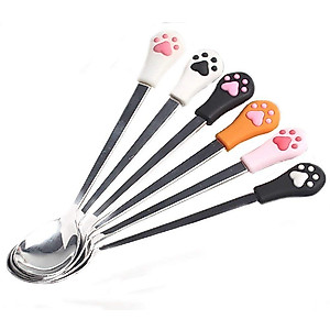 Silicone Head Cat Paw Design Stainless Steel Coffee/Tea/Dessert/Drink/Mixing/Milkshake Spoon Tableware Flatware Gadgets Hanging Spoon Hanging Spoon