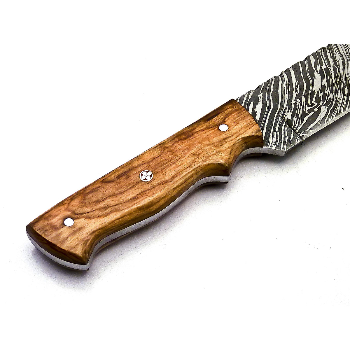 Nooraki REG-48 Hunting/Skinner Damascus Steel Handmade Knife 11 Inches Full Tang with Leather Sheath, Olive Wood