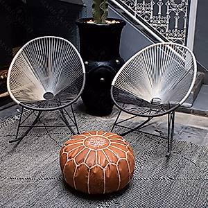 MARRAKESH STYLE Comfortable Leather Ottoman Pouf - Handmade Unstuffed Moroccan Pouf Cover - Round Pouf & Foot Rest Ottoman - Perfect for Living Rooms Bedrooms & Kids Room - Brown