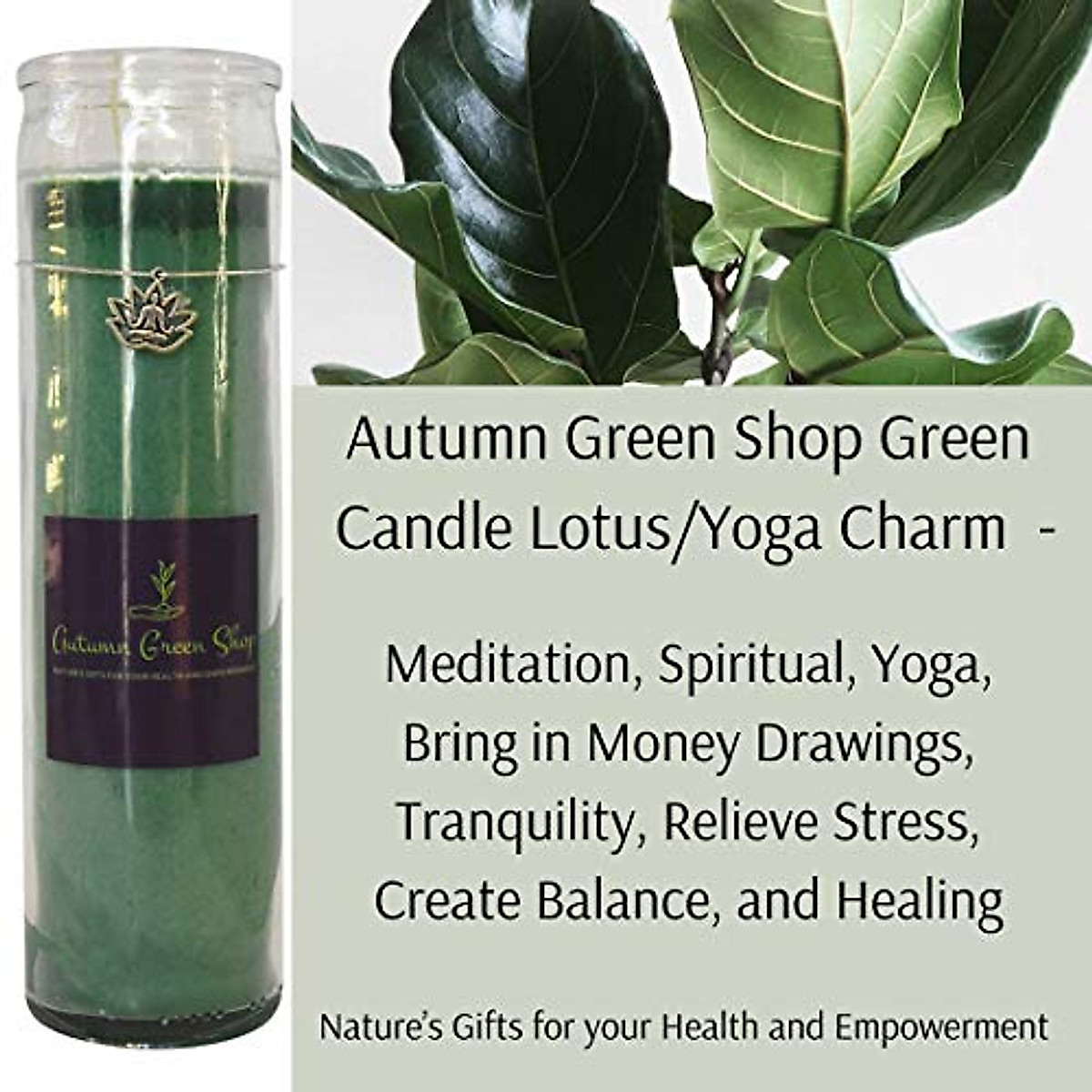 Green Candle - Lotus/Charm - Meditation, Spiritual, Yoga to Bring in Tranquility, Relieve Stress, Create Balance, Healing and Money Drawings