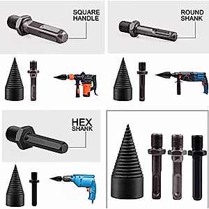 Wood Splitter Drill Bit 3PCS hex Shank firewood Drill bit,firewood Drill bit Wood Splitter. Square Handle, Bit Removable Cones Kindling Wood Splitting logs bits Heavy Duty Electric Drills Screw Cone