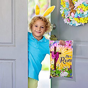 50 Pieces Easter Large Plastic Treat Bags He is Risen Party Favor Bags Easter Religious Candy Goodie Treat Gift Bags Easter Tote Bags with Handles for Easter Spring Jesus Holiday Party Favor