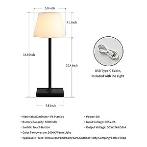 VISDANFO Outdoor Cordless Portable Table Lamp,5000mAh Rechargeable Battery Operated Dimming LED Desk Lamp,IP44 Waterproof,Modern Night Light for Camping Restaurant Bedroom Bars Home Party(Black)
